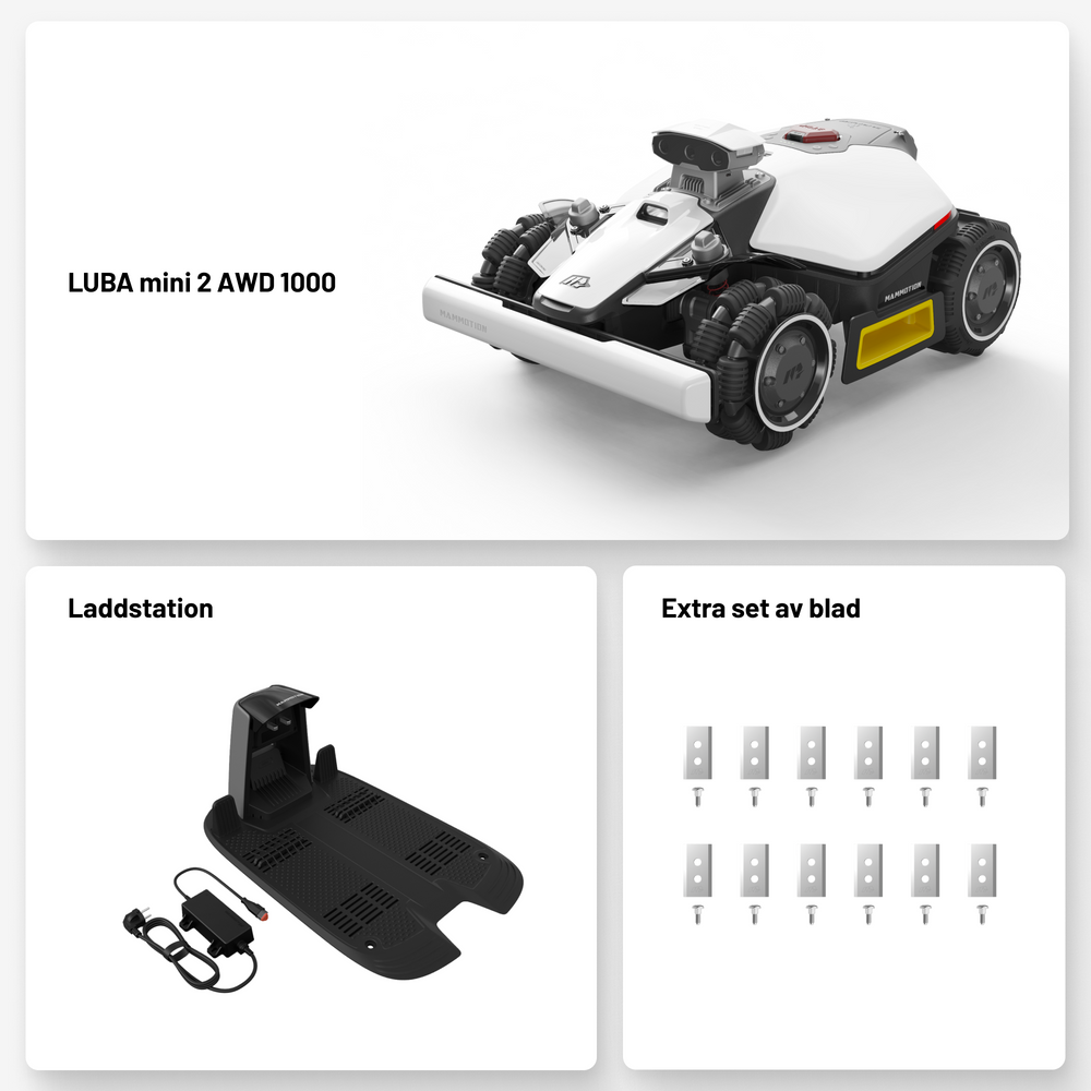 LUBA mini 2 AWD 1000 Robotgräsklippare utan slinga | Mammotion SE